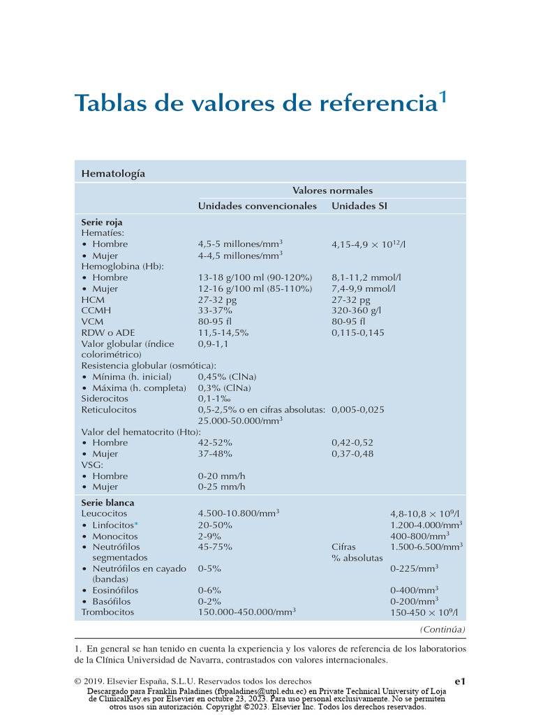 40 La Clínica y El Laboratorio - Cap39.Valores Referenciales | PDF | Hematología | Vertebrados
