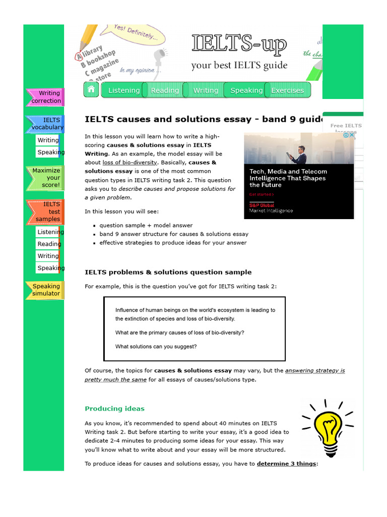 IELTS Causes and Solutions Essay IELTS Up | PDF | Biodiversity | Human ...