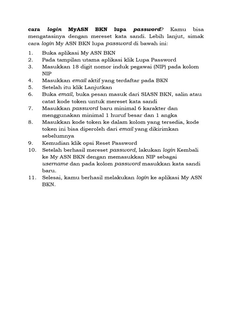 Cara Login MyASN BKN Lupa Password | PDF
