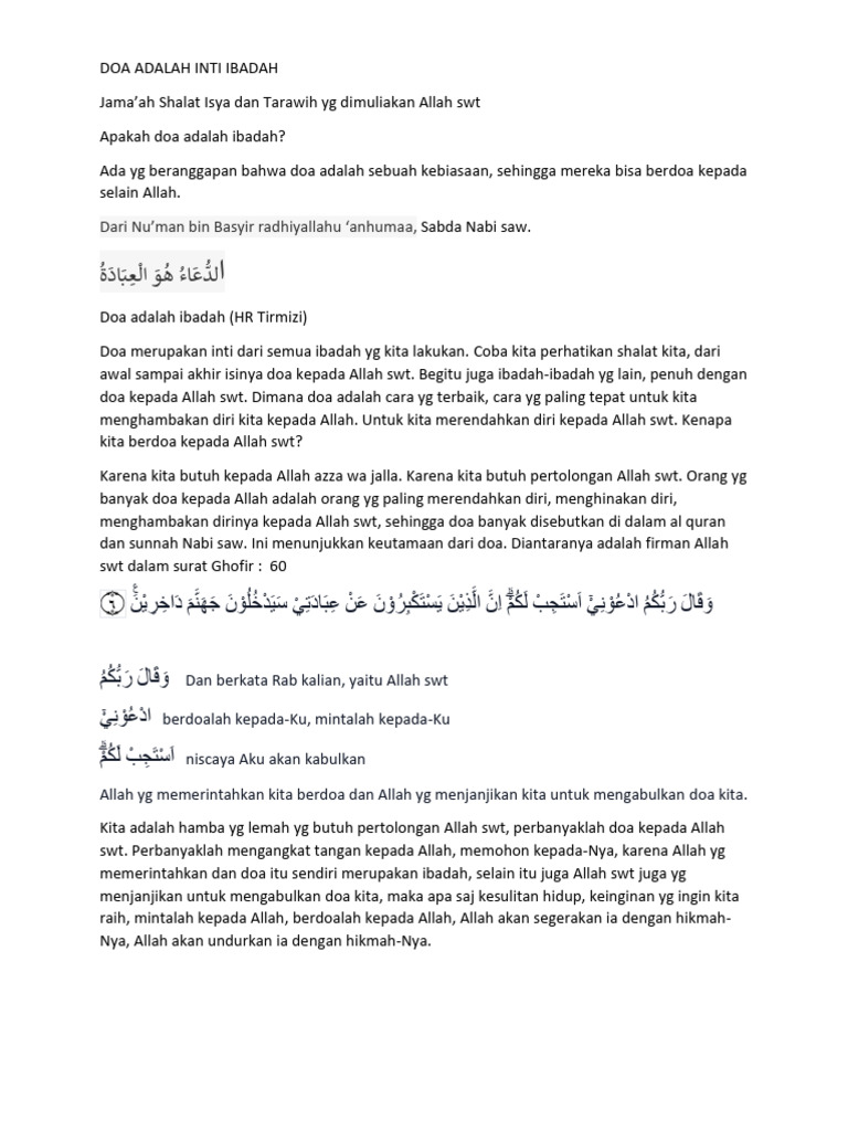 DOA ADALAH INTI IBADAH | PDF