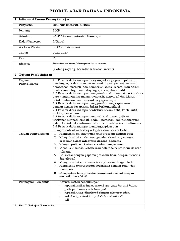 Modul Ajar Teks Prosedur Prin | PDF