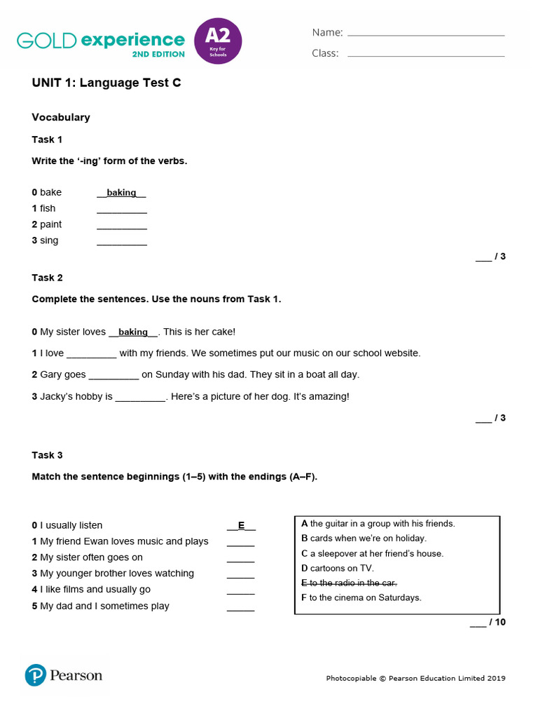 Gold Exp A2 U1 Lang Test C Dys | PDF | Language Mechanics | Linguistics