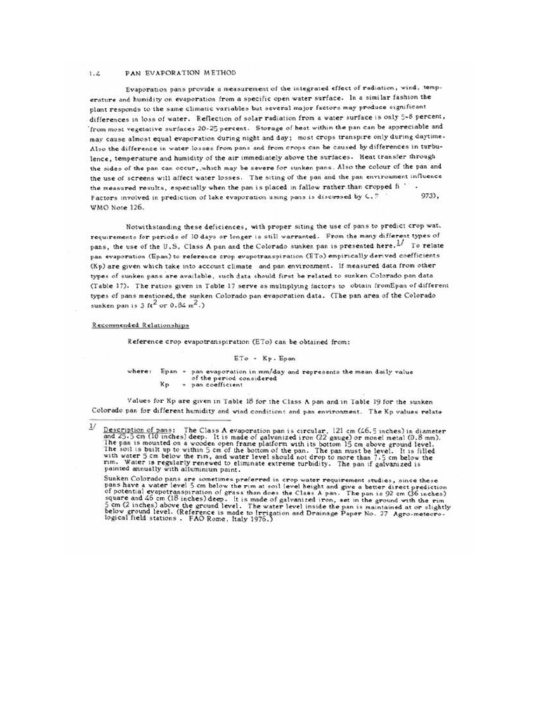 Pan Evaporation FAO 24 | PDF