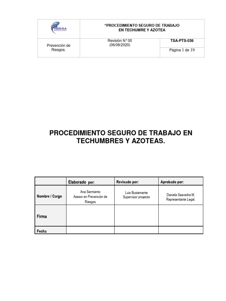 TSA-PTS-036 PROCEDIMIENTO DE TRABAJO de Techumbre y Azotea | PDF | Informática | Tecnología