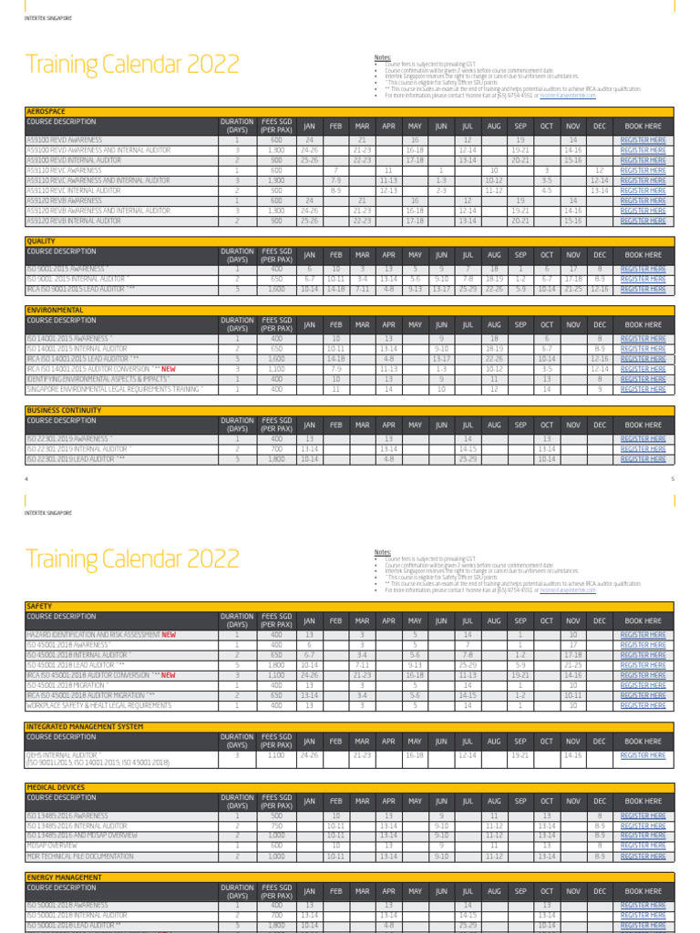 BA-Training-Calendar-Singapore-2022 | PDF | Safety