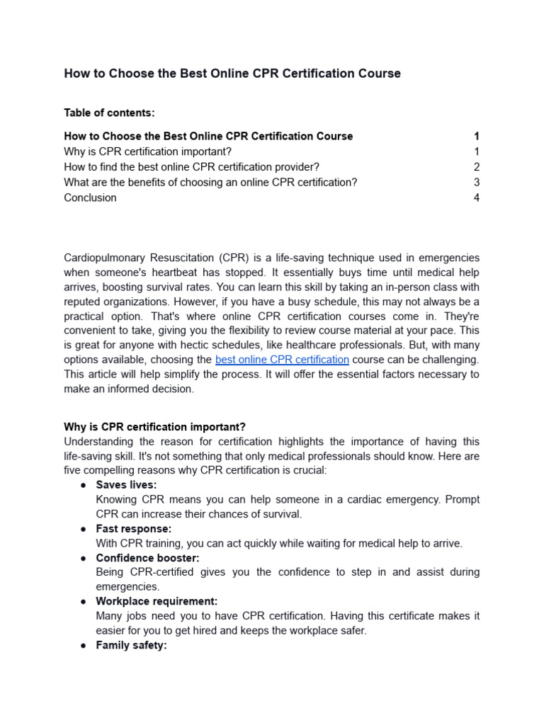 How To Choose The Best Online CPR Certification Course | PDF ...