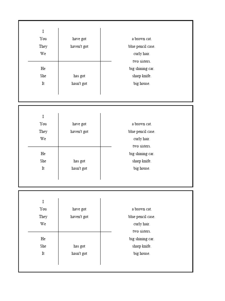 Have Got Has Got Table | PDF