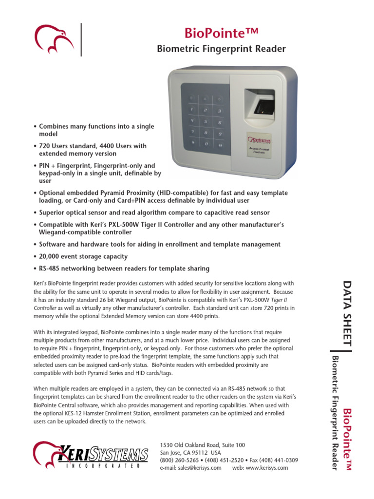 BioPointe Fingerprint Reader Data Sheet | Download Free PDF ...