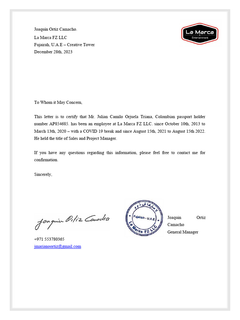 Work Certificate LM | PDF