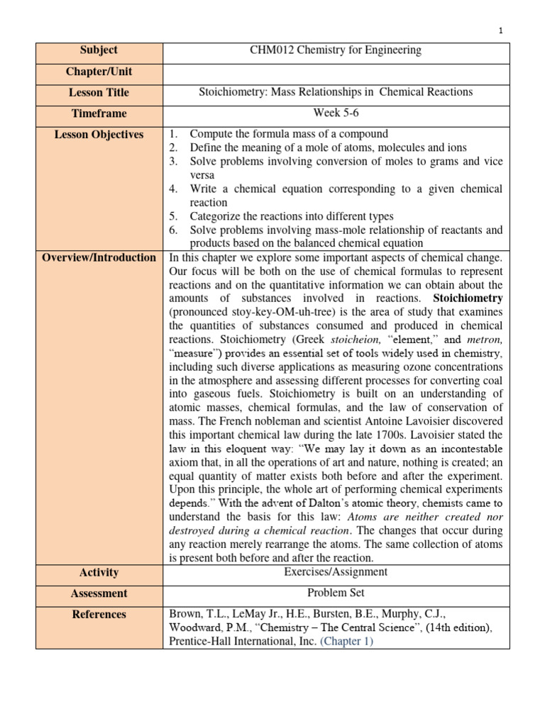 Stoichiometry in Chemical Reactions | PDF | Stoichiometry | Mole (Unit)