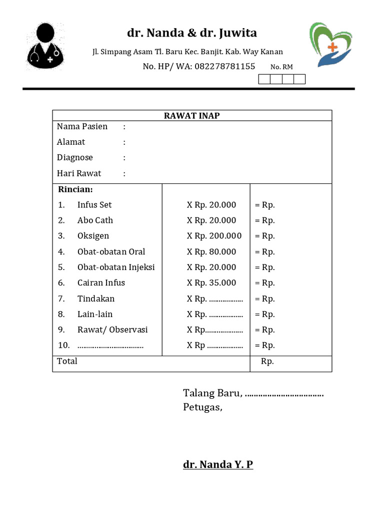 Form Biaya Rawat Inap | PDF