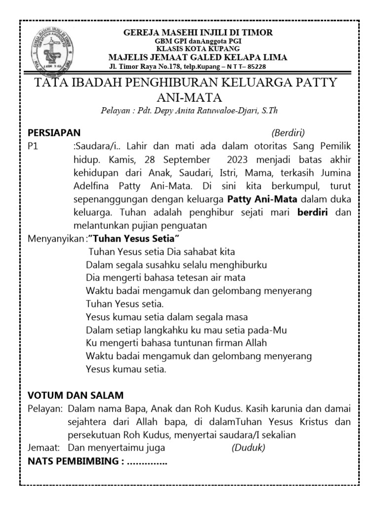 Liturgi Pemakaman GMIT Patty Ani-Mata | PDF
