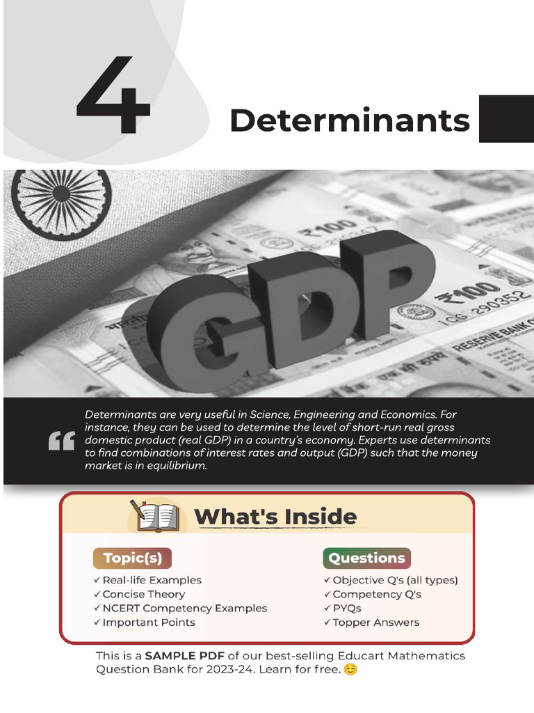 CBSE-XII Maths_Chap-4 (Determinants) | PDF | System Of Linear Equations | Determinant