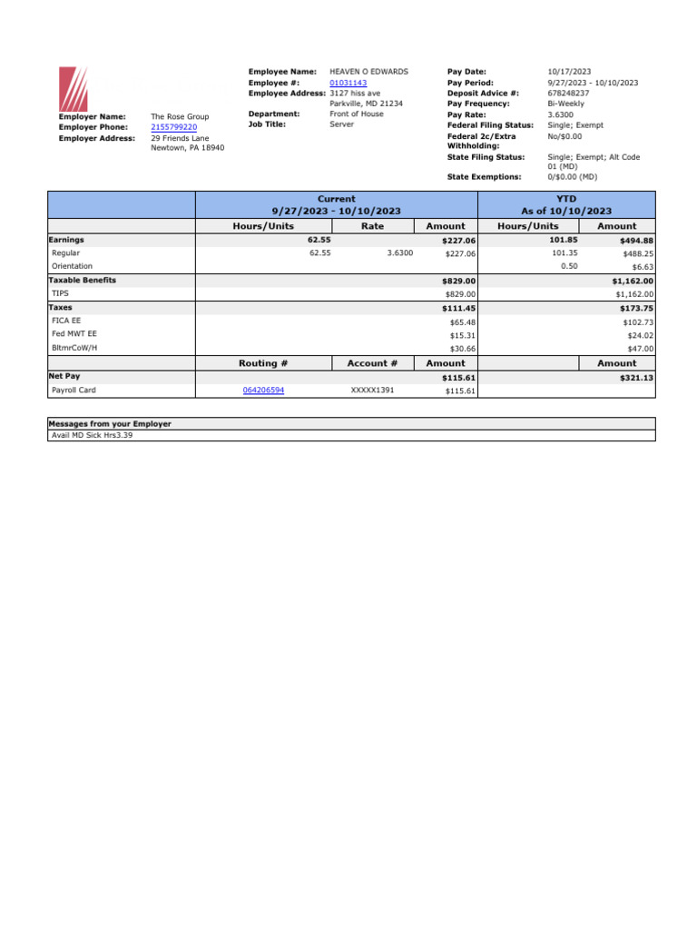 Paystub 2 | Download Free PDF | Personal Finance | Economy Of The ...