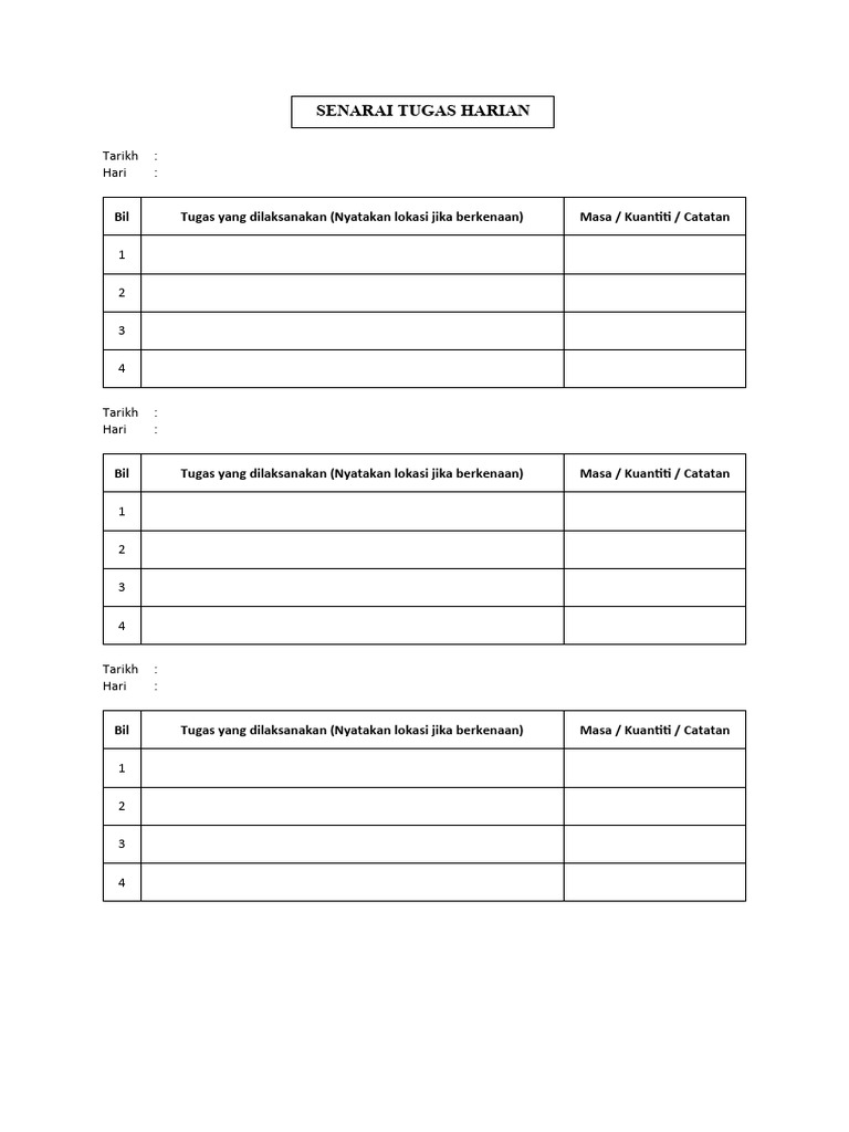 Borang 4 Sisc+ Senarai Tugas Harian | PDF