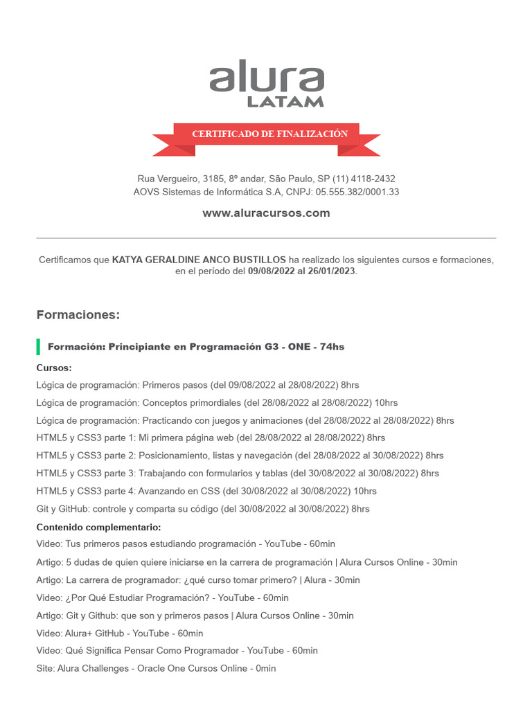 Certificado Alura Latam | PDF | Script Java | Red mundial