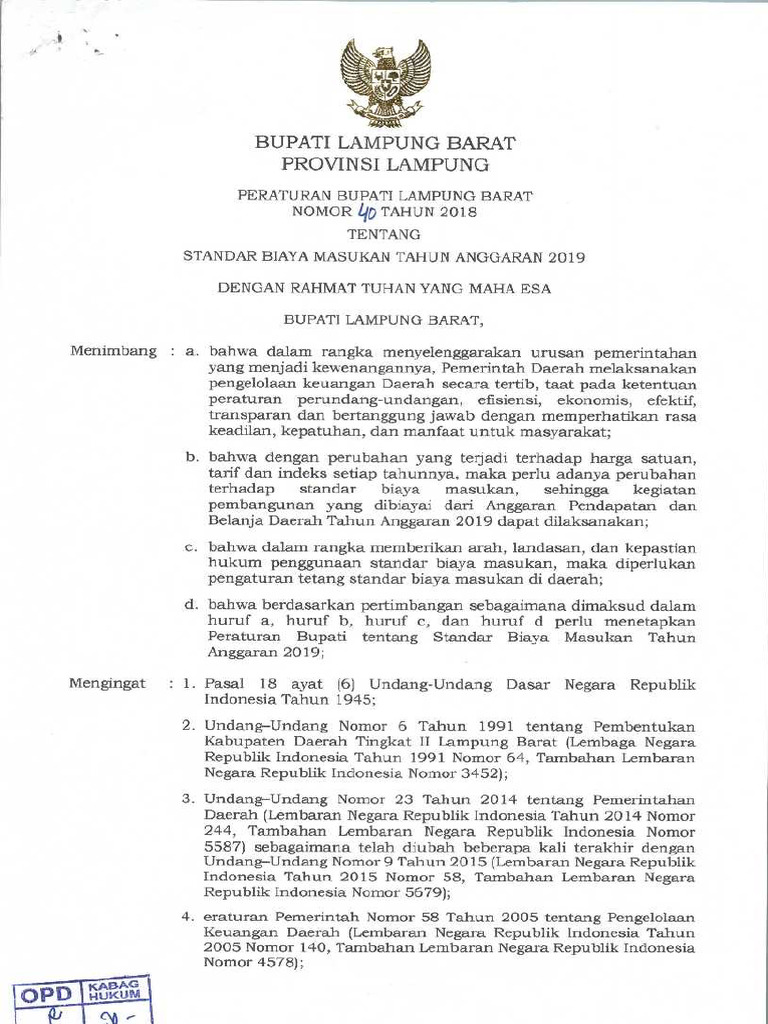 Perbup Nomor 40 Tahun 2018 | PDF