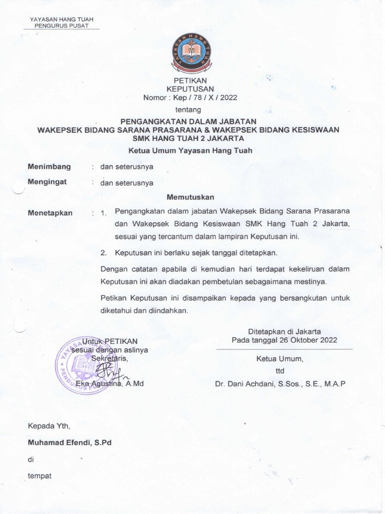 SK Kenaikan Pangkat Jabatan Wakil | PDF