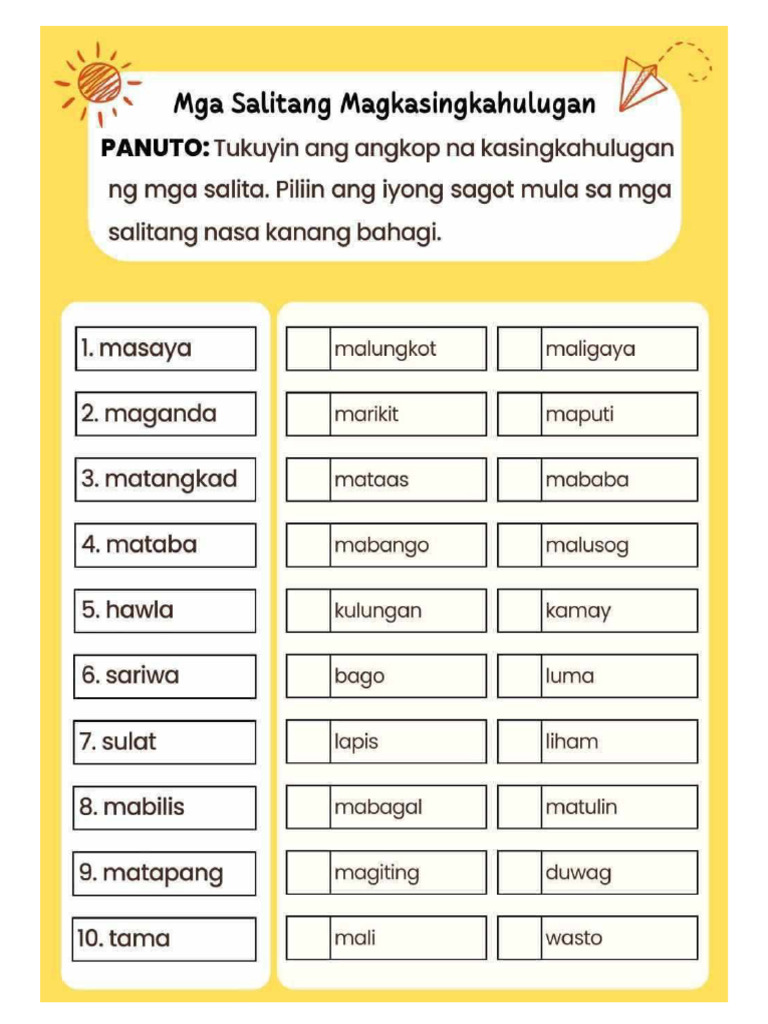 Salitang Magkasingkahulugan | PDF