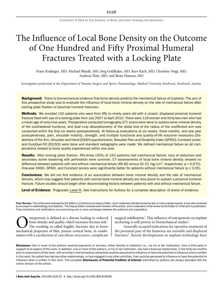 The Influence of Local Bone Density On The Outcome of One Hundred and ...