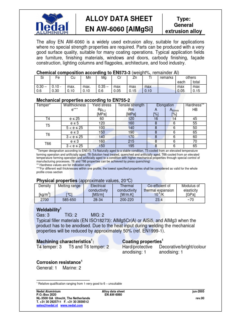 EN AW-6060 Alloy Data Sheet | PDF | Strength Of Materials | Materials