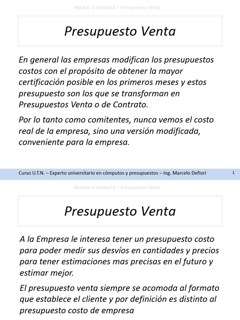 M4 U4 Presupuesto Venta | PDF | Presupuesto
