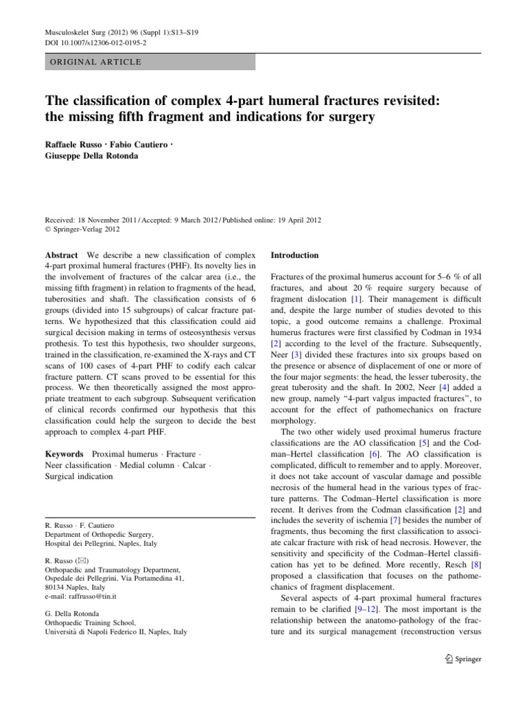 The Classification of Complex 4-Part Humeral Fractures Revisited - The Missing Fifth Fragment ...
