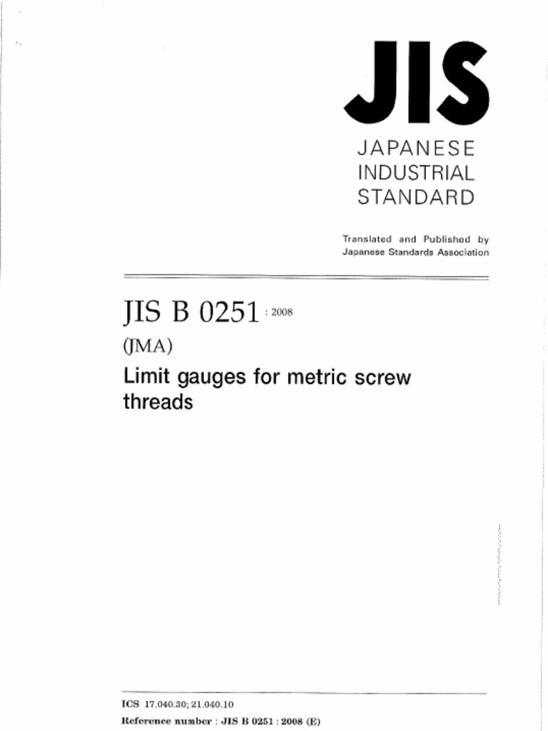 JIS B 0251 2008 (JMA) Limit Gauges For Metric Screw Threads | PDF