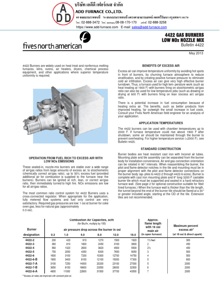 Fives North American 4422 Gas Burners Low Nox Nozzle Mix | PDF | Combustion