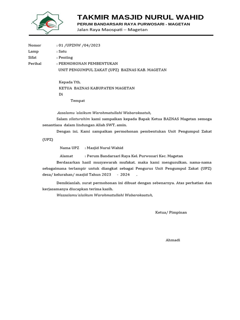 Pengajuan Pembentukan UPZ BAZNAS Kab. Magetan | PDF