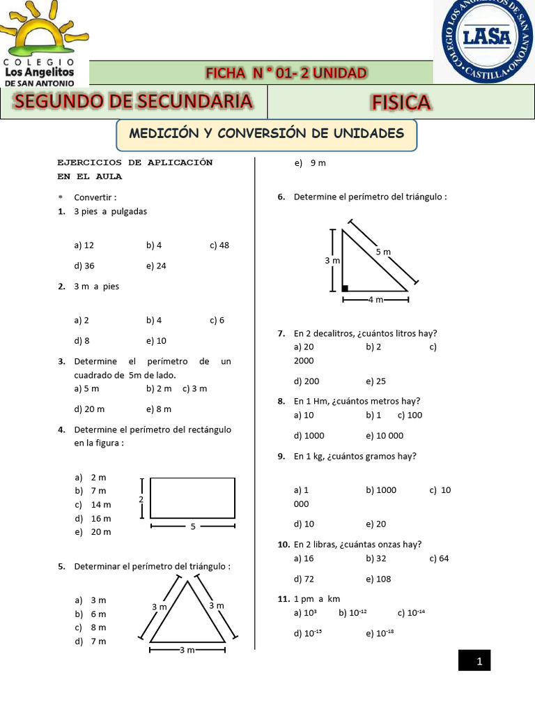 FICHA N°1- 2 UNIDAD FISICA - SEGUNDO SEC | PDF | Unidades de medida
