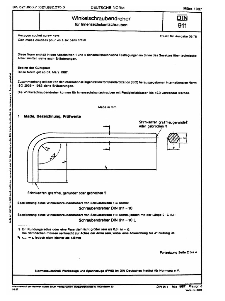 DIN 911 - 00-1987 Hex Key | PDF