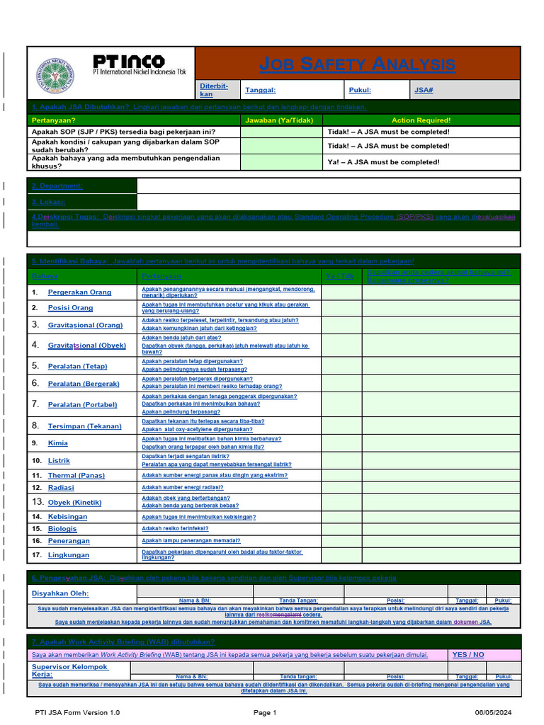 SP02 - JSA - Form - Indonesian (Old) | PDF