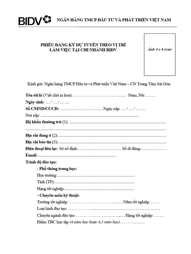 Phieu Dang Ky Du Tuyen | PDF