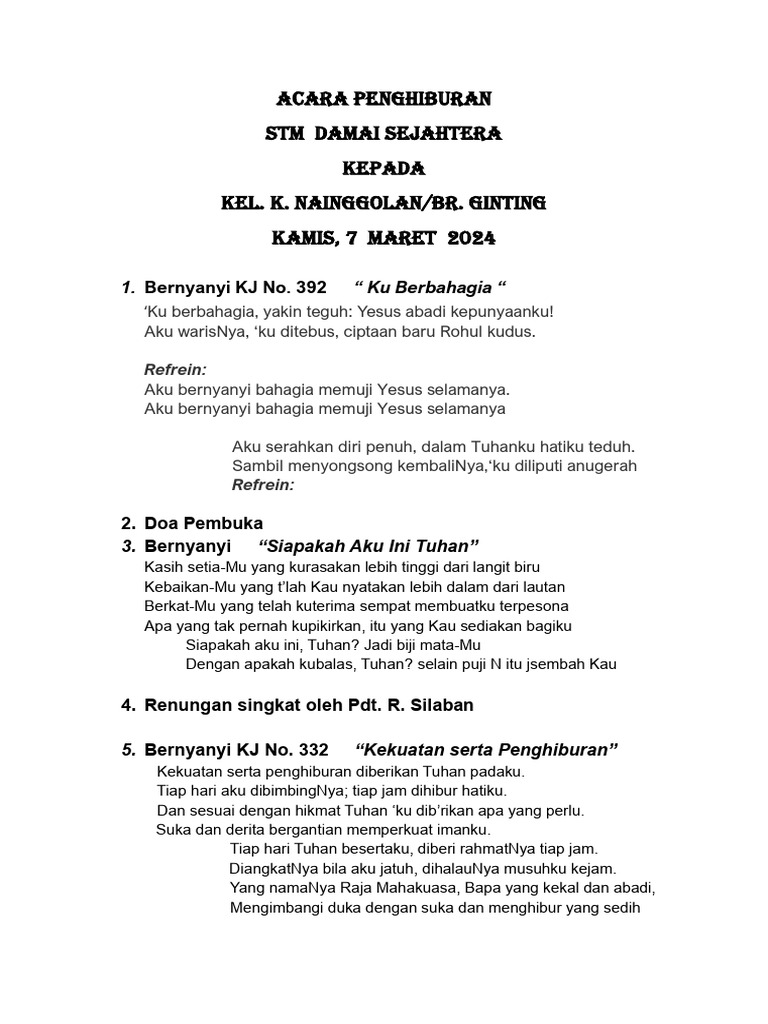Susunan Acara Penghiburan Kristen | PDF | Agama & Spiritualitas