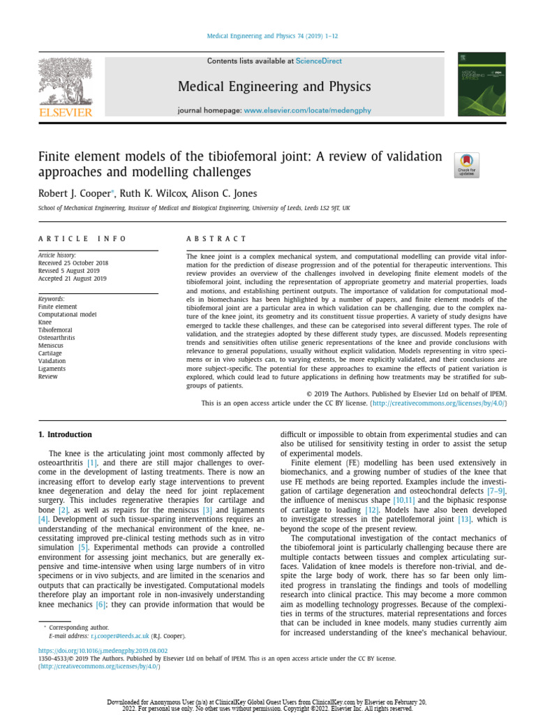 Finite Element Models of The Tibiofemoral Joint - A Review of ... Finite Element Models of The Tibiofemoral Joint - A Review of ...