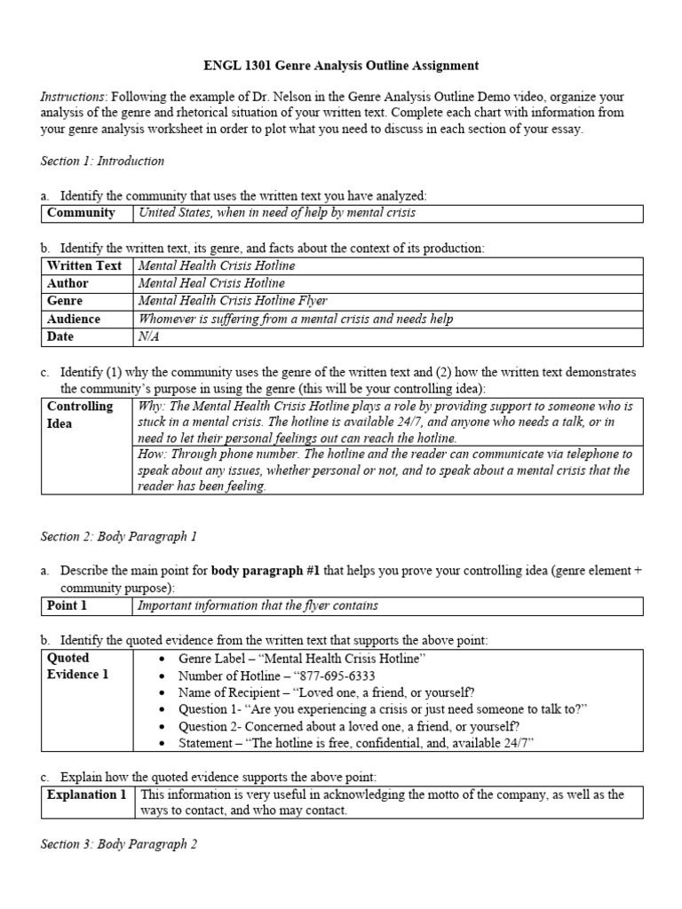 Genre Analysis Outline Worksheet | PDF | Genre | Writing