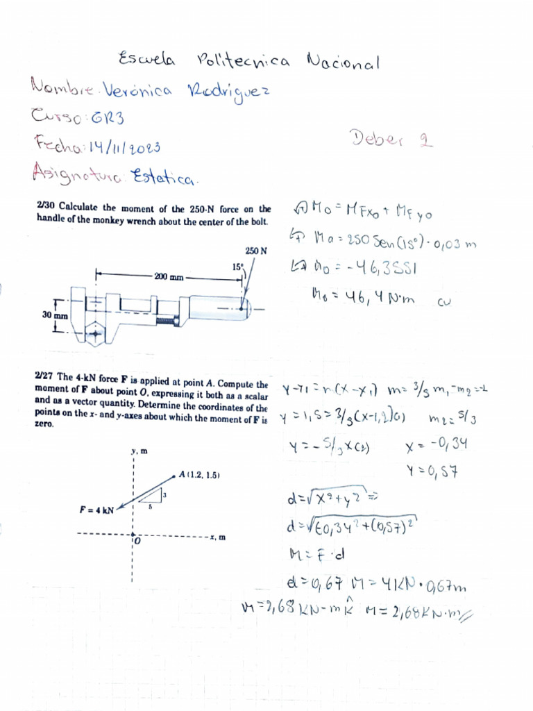 Deber 2 Estática Verónica Rodríguez | PDF | Euclidean Vector | Classical Mechanics