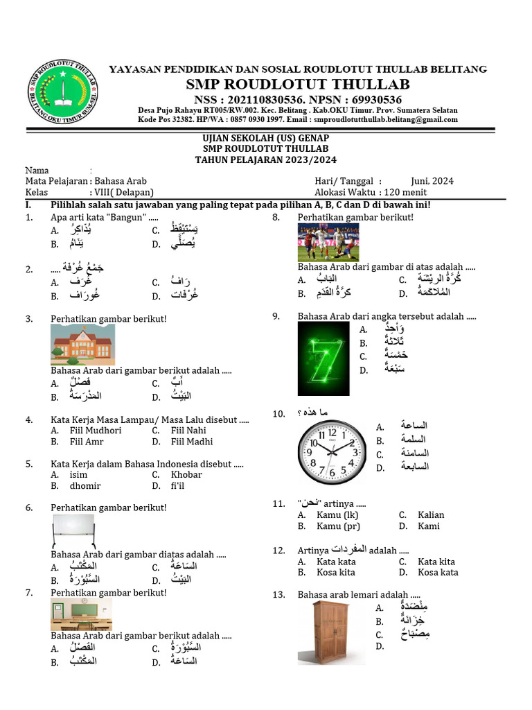 Soal PAT Kelas VIII - Bahasa Arab | PDF