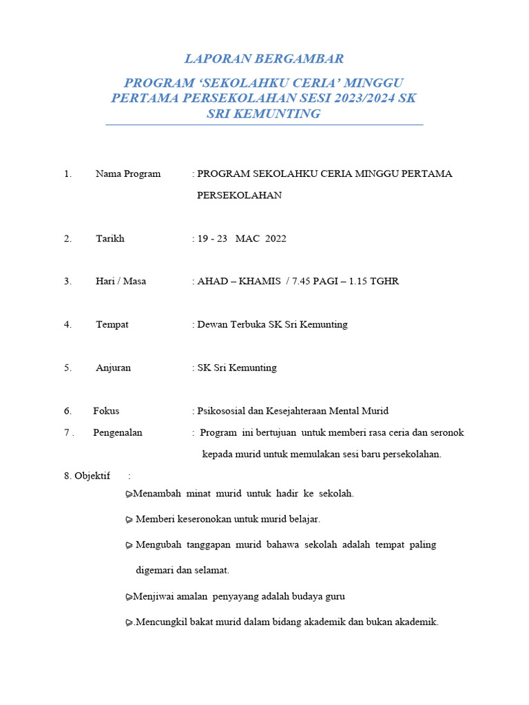 Laporan Bergambar Program Minggu Pertama Pertama Sesi 2023 | PDF