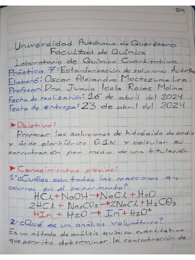 Práctica 7 Estandarización de soluciones ácido base | PDF