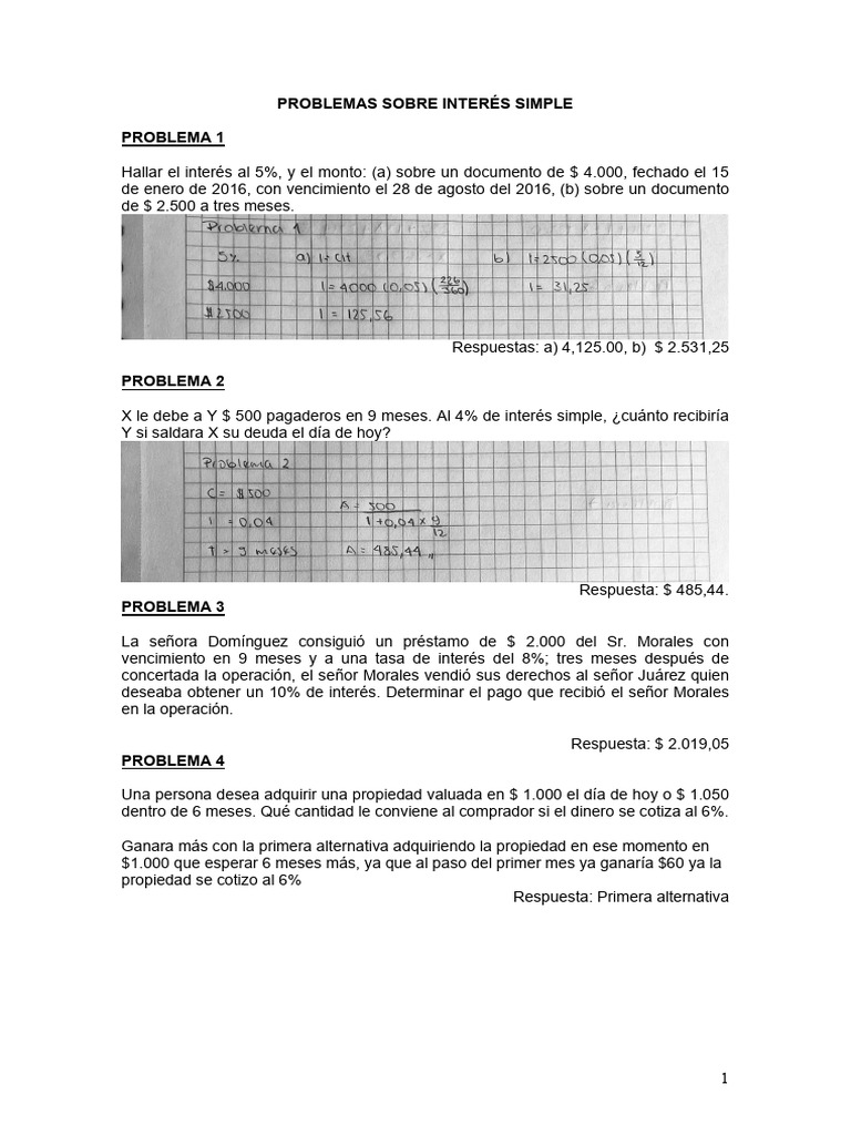 Ejercicios Interés Simple - A00100920 | PDF | Economias | Dinero