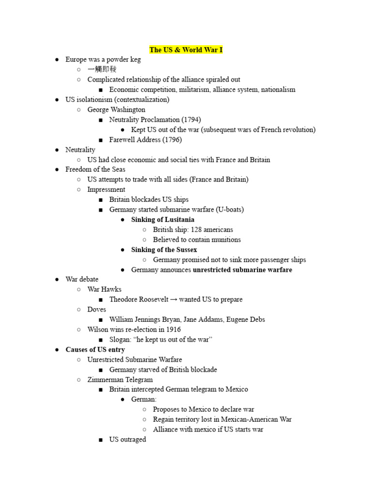APUSH - U7#2 - The US & World War I | PDF | International Relations ...