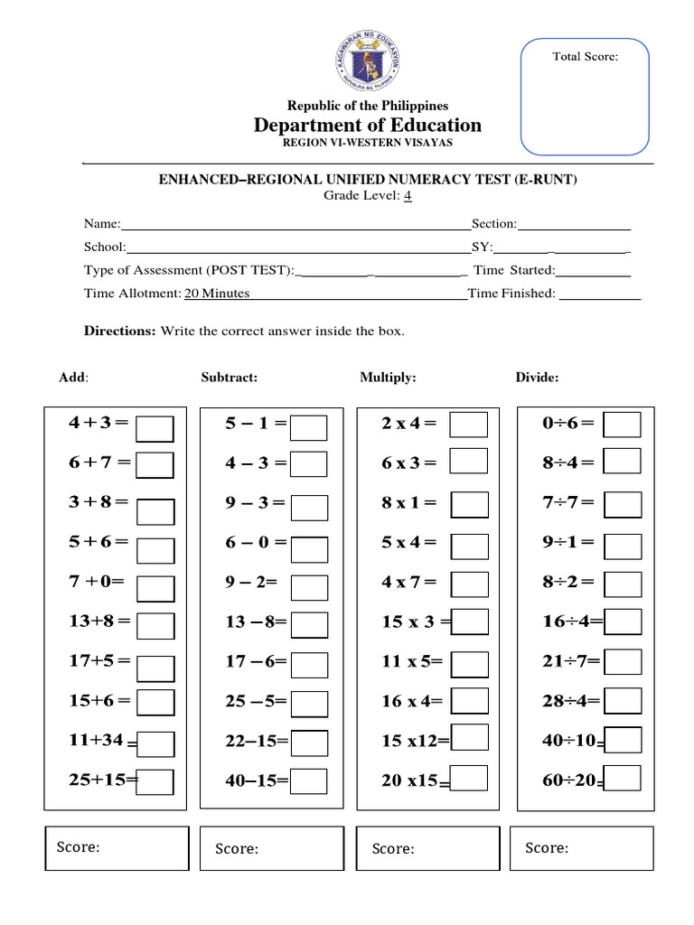POST Test E RUNT Grade 4 1 | PDF