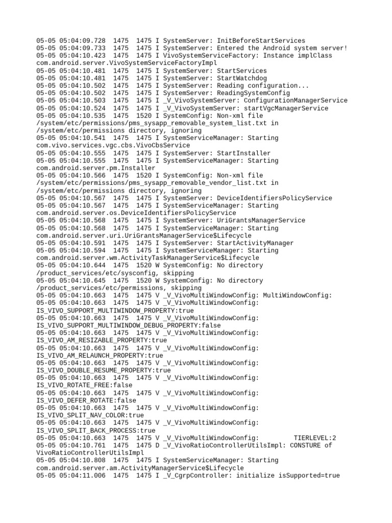 Android System Server Initialization Logs | PDF | System Software | Computer Architecture
