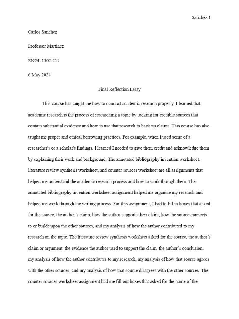 Academic Research and Writing Reflection | PDF | Essays | Human ...