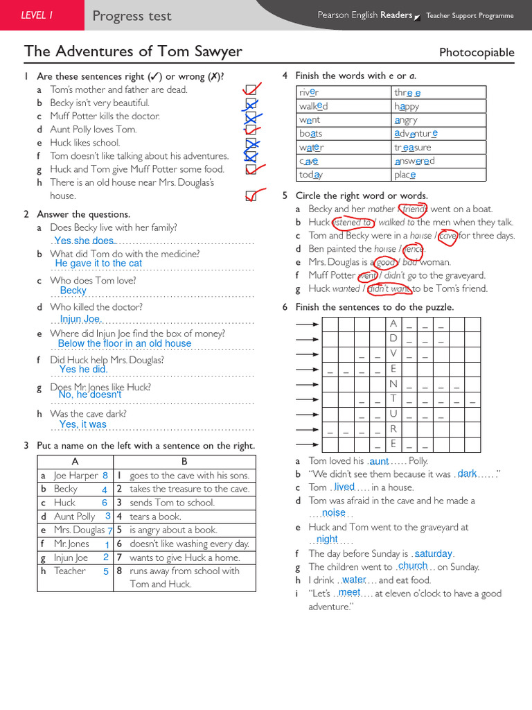 Tom Sawyer Progress Test Activities | PDF | The Adventures Of Tom Sawyer