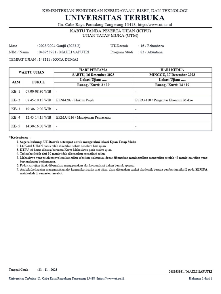 KTPU dan UAS THE Universitas Terbuka | PDF
