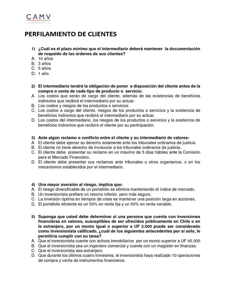 Perfilamiento de Clientes | PDF | Portafolio (Finanzas) | Inversiones