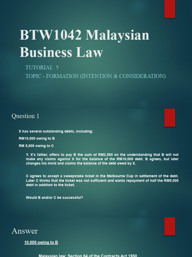 BTW1042 Tutorial 5 - Consideration | PDF | Private Law | Common Law